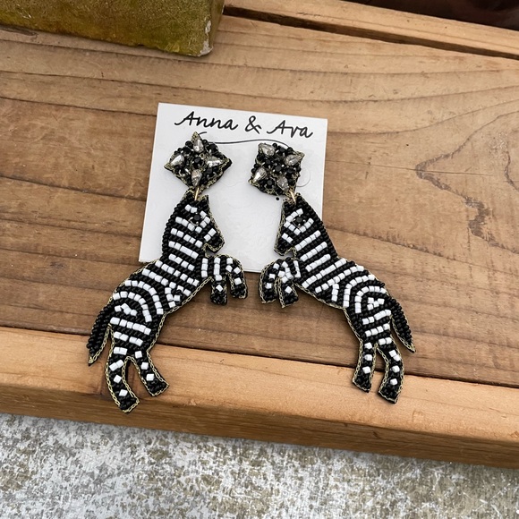 Anna & Ava | Jewelry | Ava Anna Large Black White Zebra Beaded Earrings ...